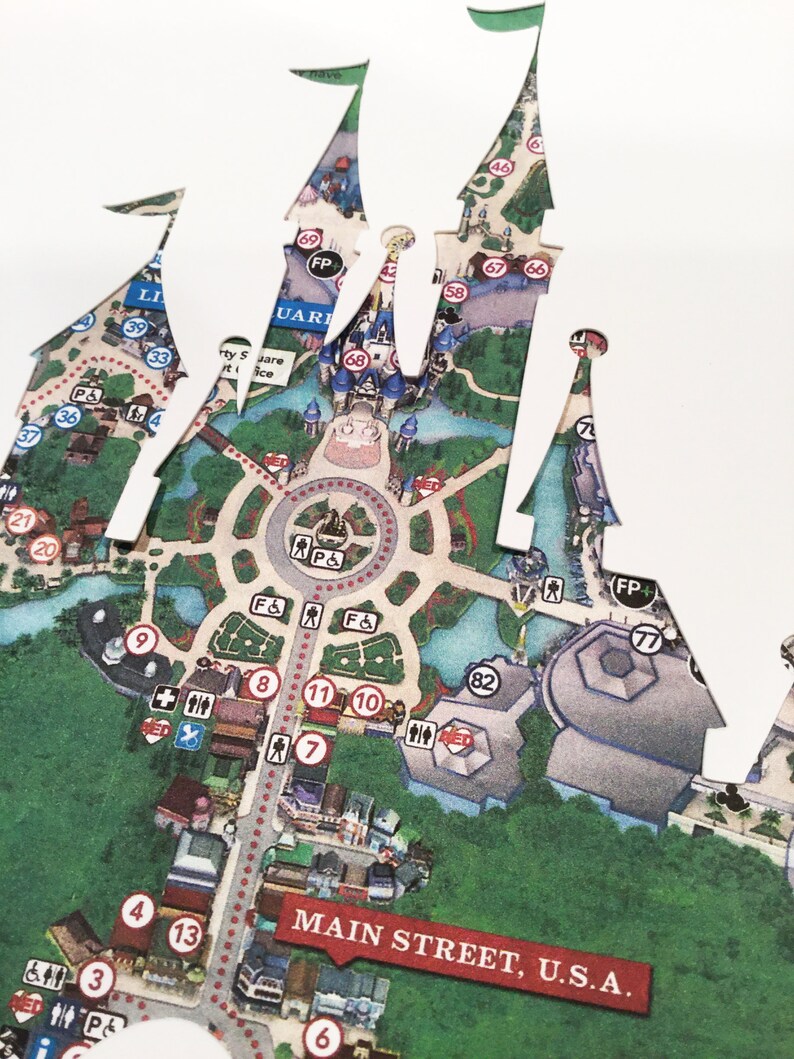 Disney Castle Silhouette With Magic Kingdom Map - Etsy