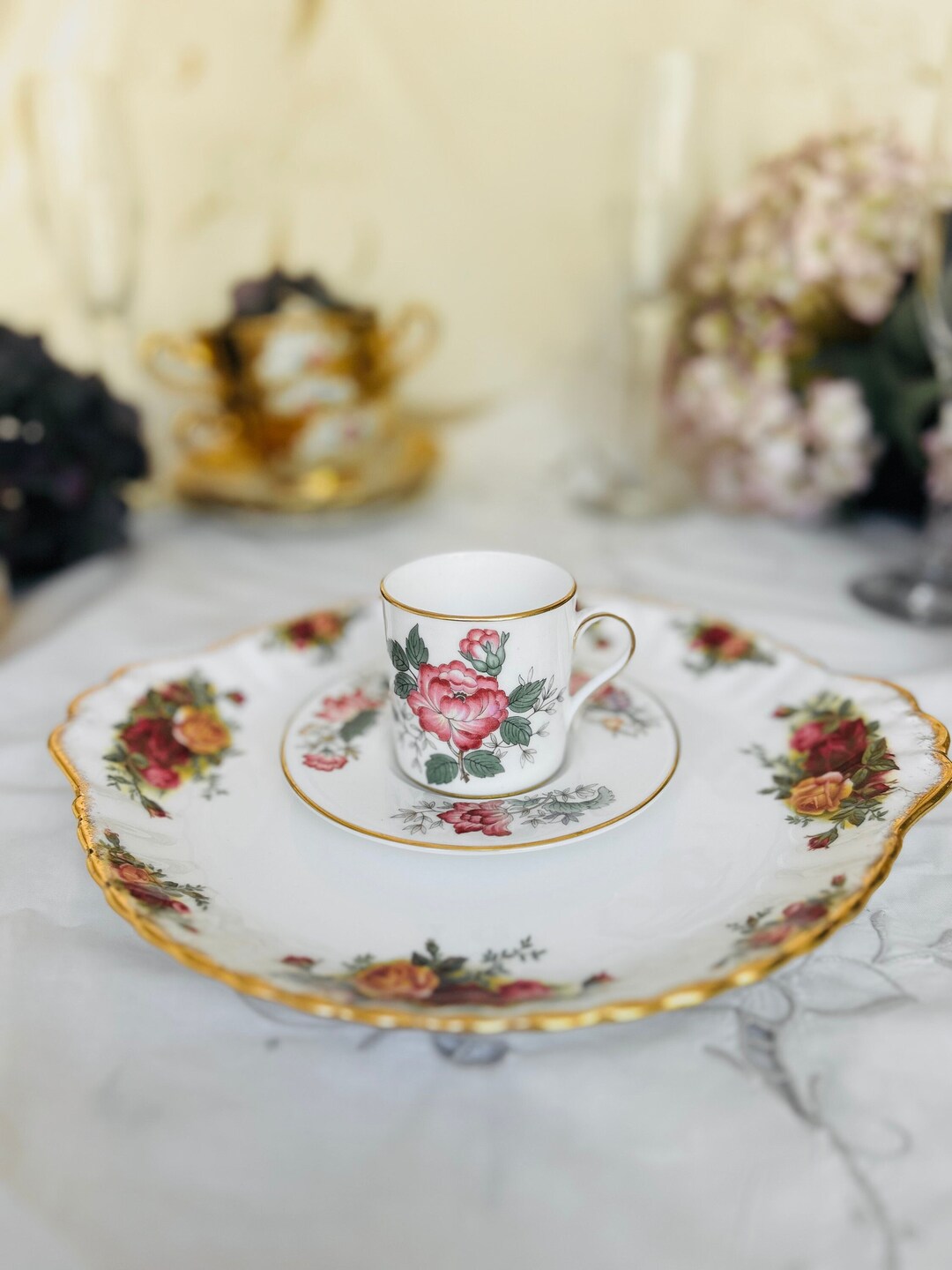 Floral Demitasse Pink and Green Tea Set Charnwood Kitchenware Vintage ...