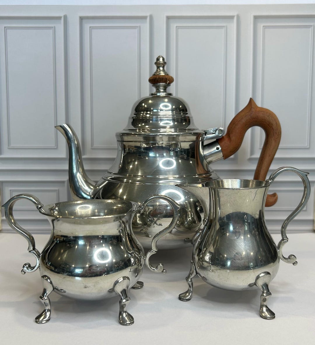 Williamsburg Early American Stieff Pewter Coffee Set With Pot, Creamer ...
