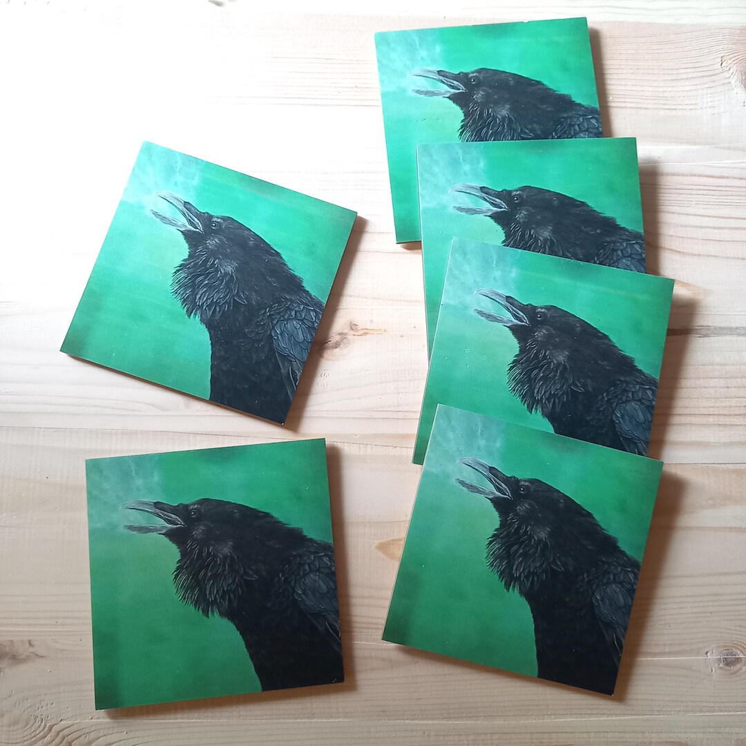 Smoking Crow 10x10cm Wooden Art Print Coasters - Etsy