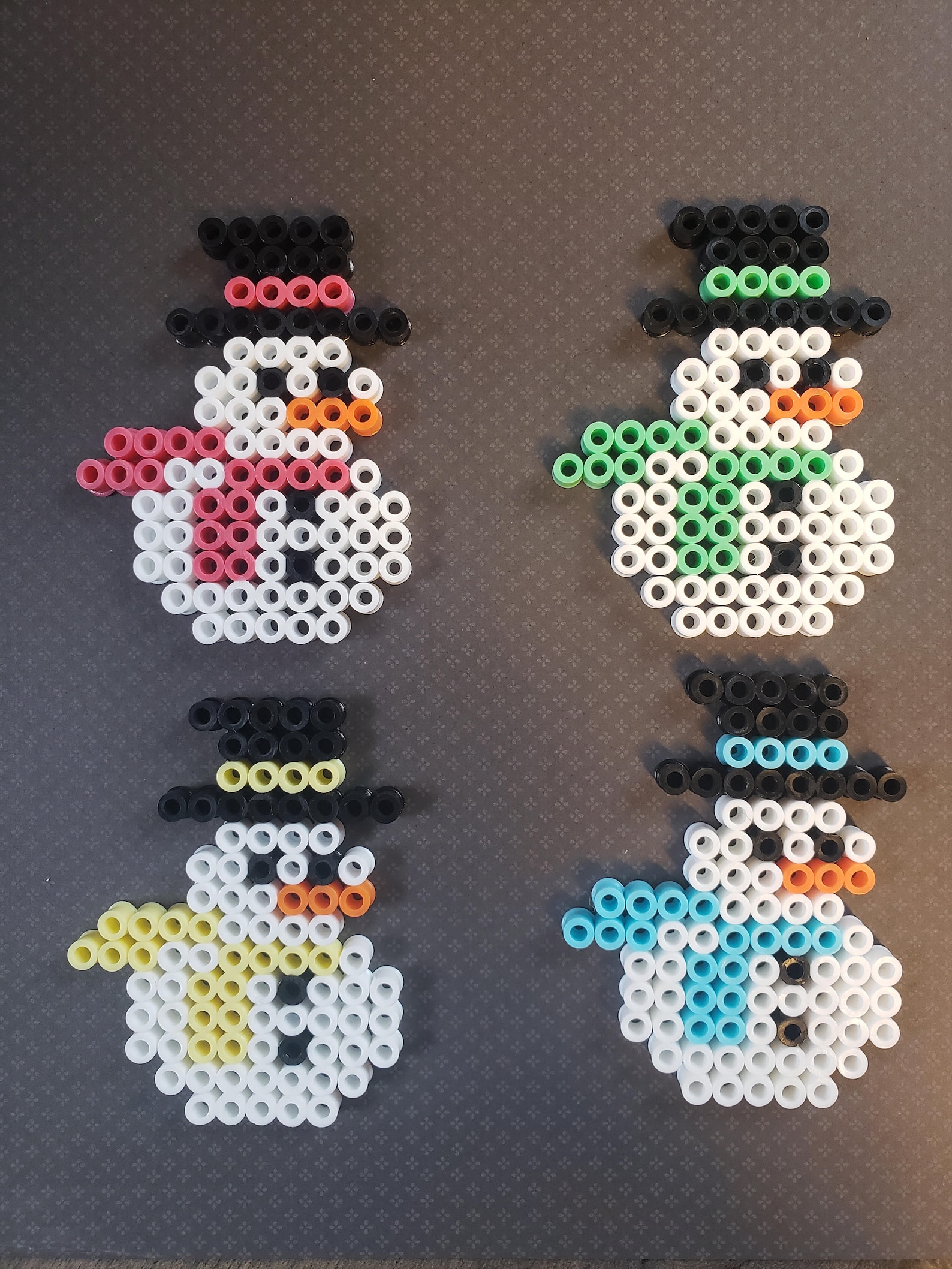 Set of 4 Snowmen Perler Bead Magnets - Etsy