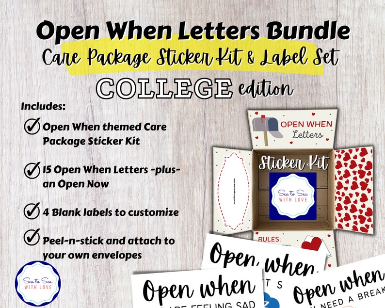 Open When Letters Care Package Sticker Kit Bundle Set/open - Etsy
