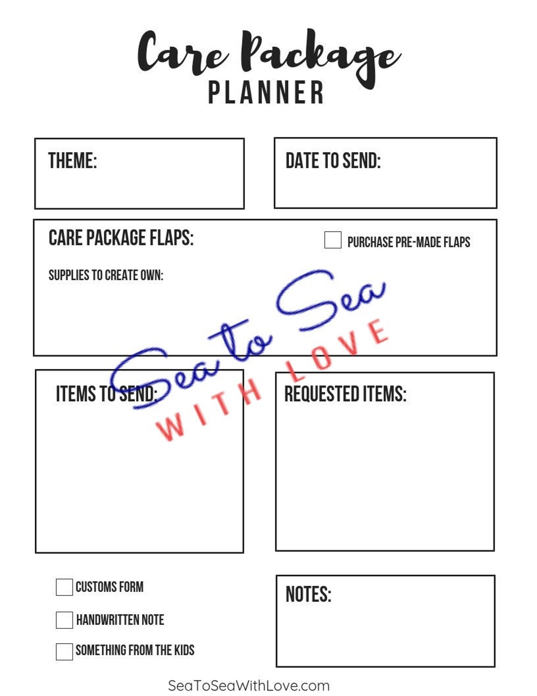 Care Package Planner Printable / Care Package / Deployment Care Package ...