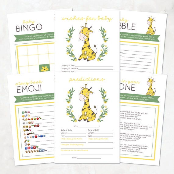Giraffe Baby Shower Games Baby Bingo Baby Babble Story Book | Etsy