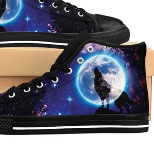 Mens Wolf Howling Full Moon Sneakers Hightop Wolves Shoes FMG Rave ...