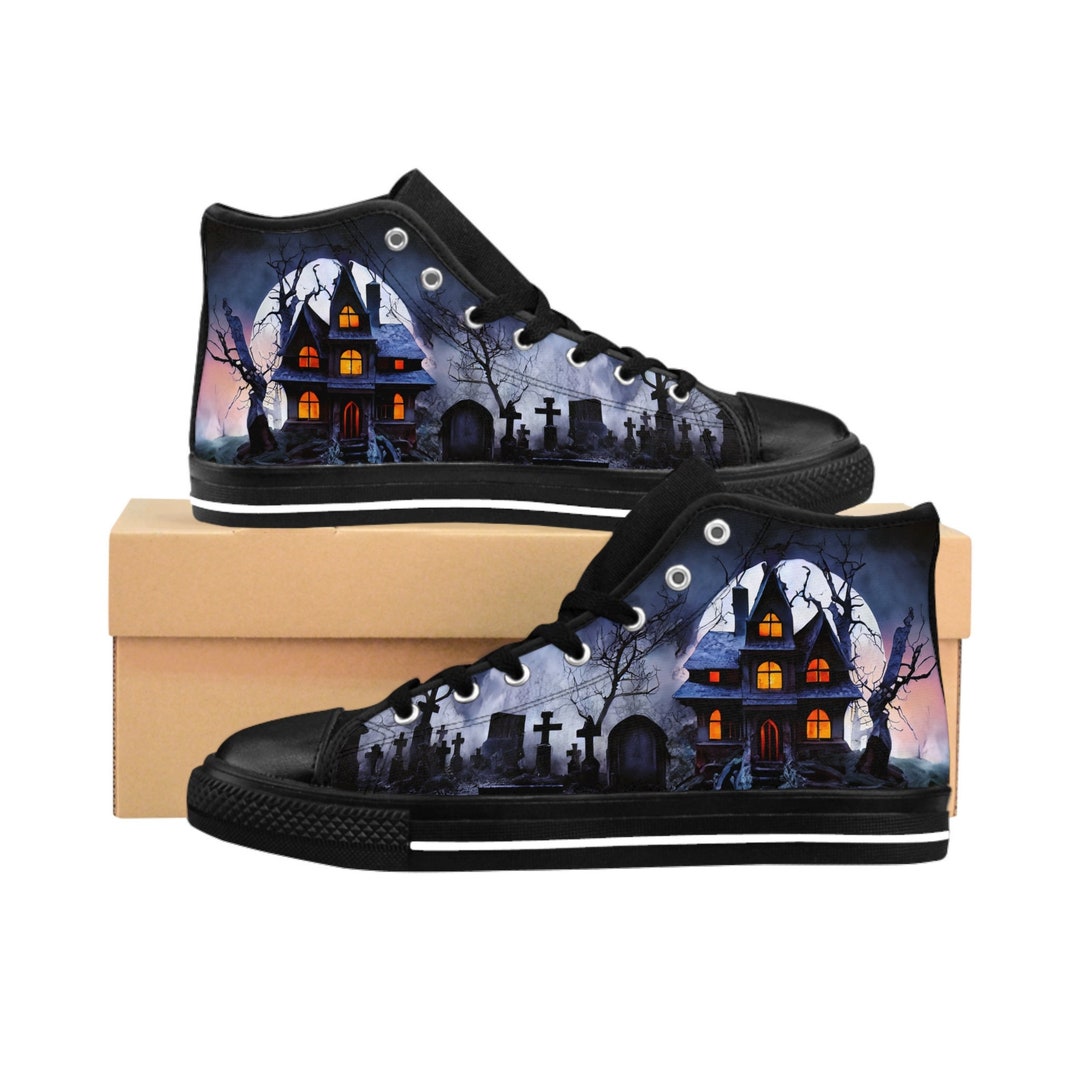 Mens Halloween Shoes, Gothic Haunted House Sneakers, Creepy Spooky ...