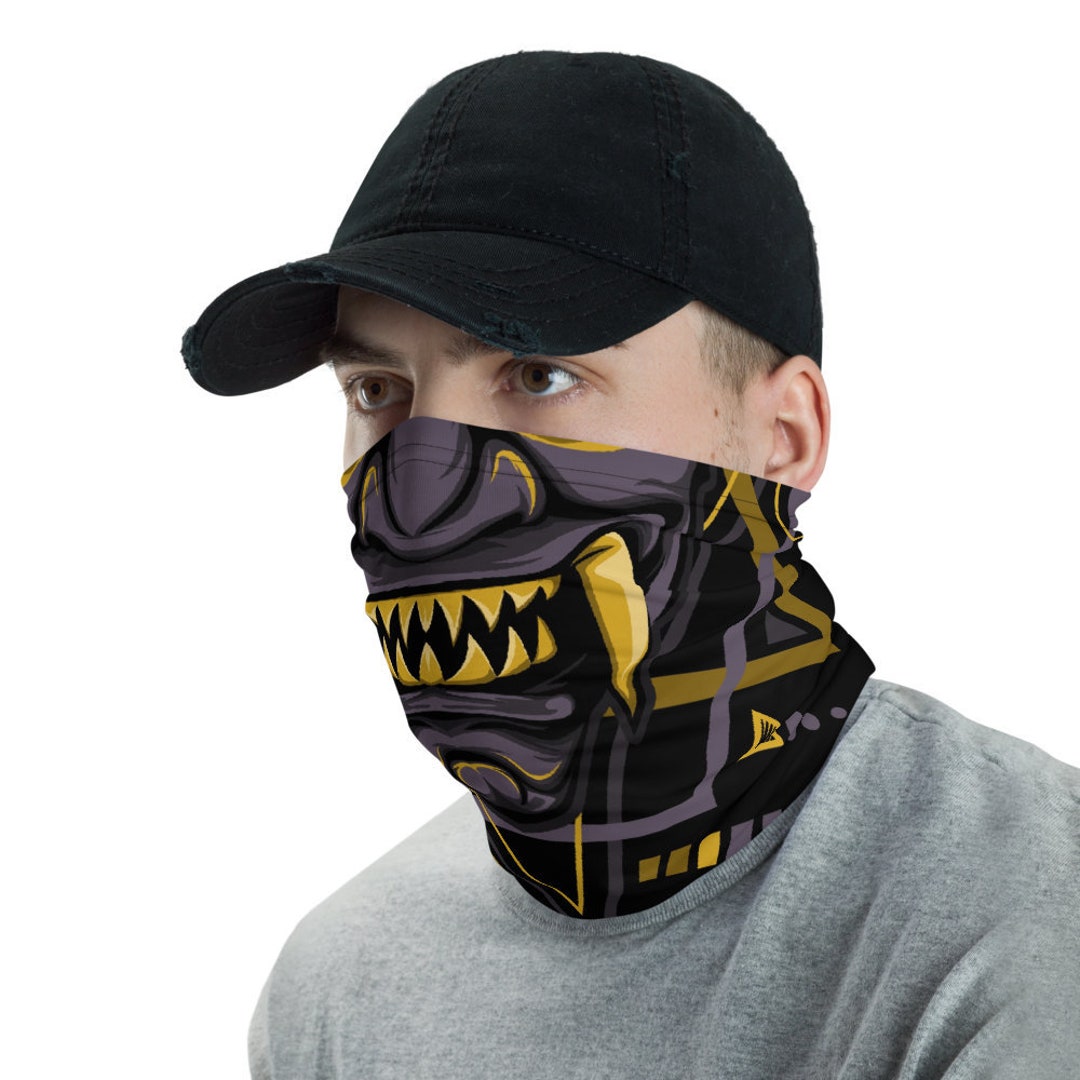 Samurai Mempo Oni Face Mask Neck Gaiter, Ninja Anime Cosplay Bandanna ...