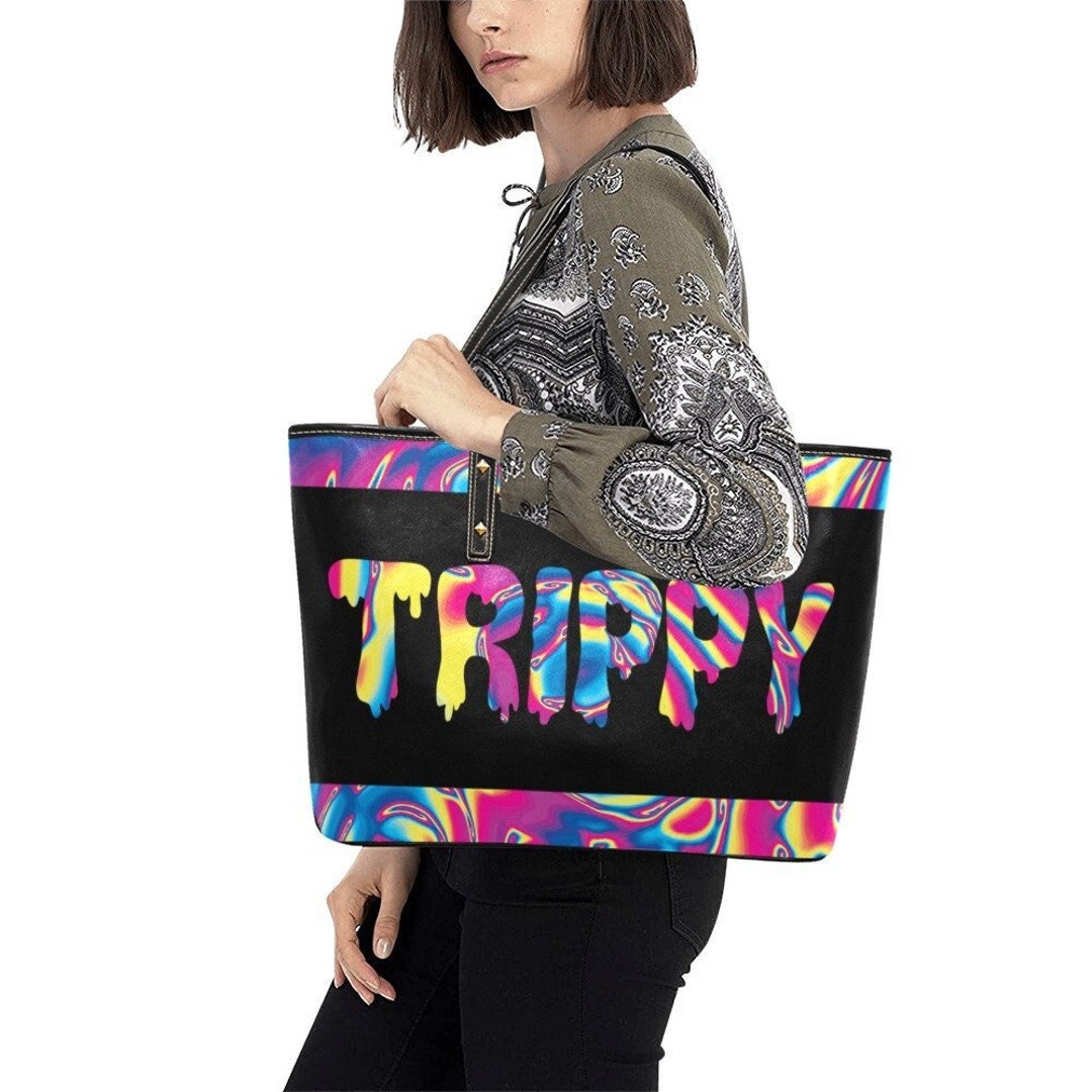Psychedelic Purse Trippy Shoulder Bag, Leather Tote Handbag, Colorful ...