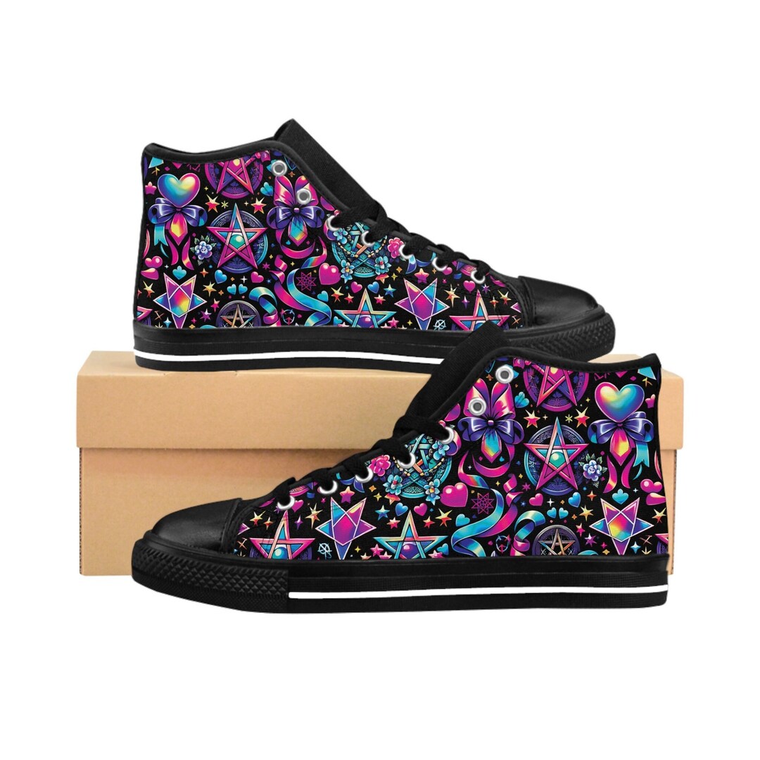 Womens Cute Pastel Goth Shoes, Colorful Pentagram Sneakers, Edgy Alt ...