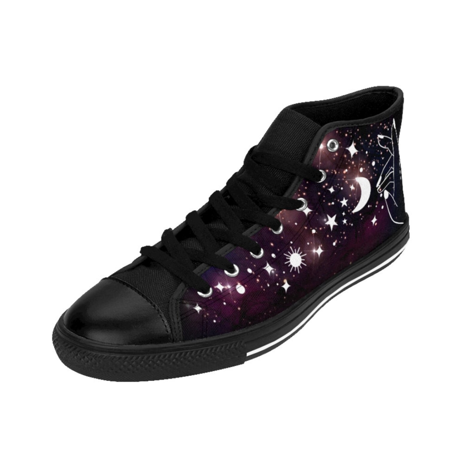 Womens Witchcraft Shoes Witchy Sneaker Wiccan Celestial High Tops Black ...
