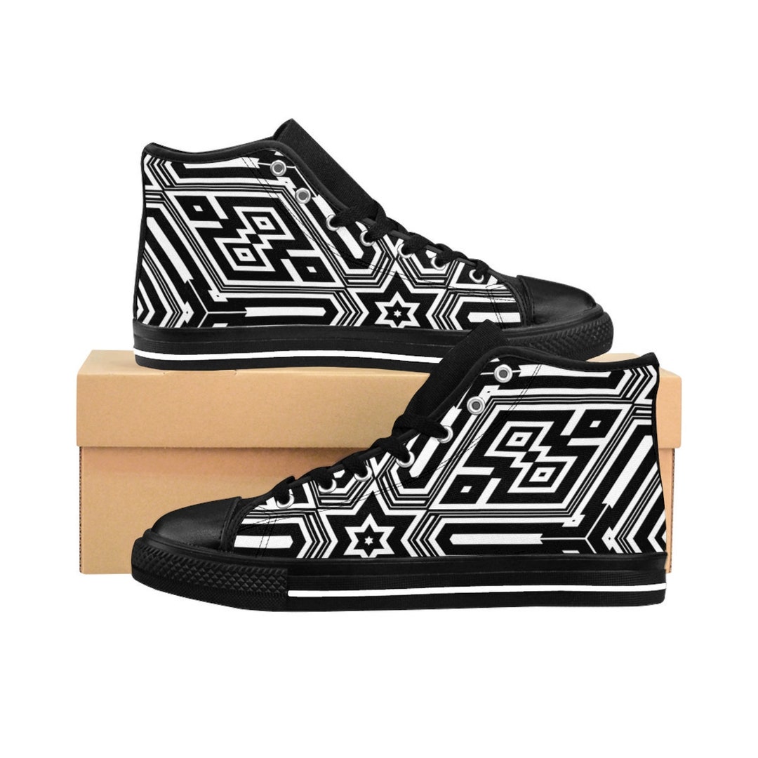 Trippy Shoes Monochromatic Hi-top Sneakers High Contrast Geometric ...
