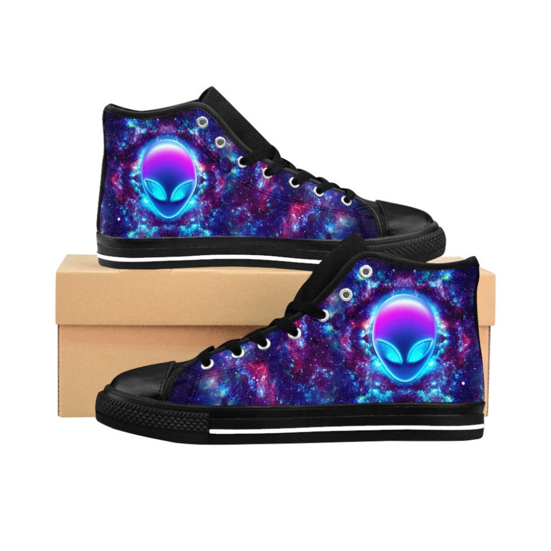 Mens Alien Shoes Galaxy High Tops Space Sneakers Nebula Stars Colorful ...