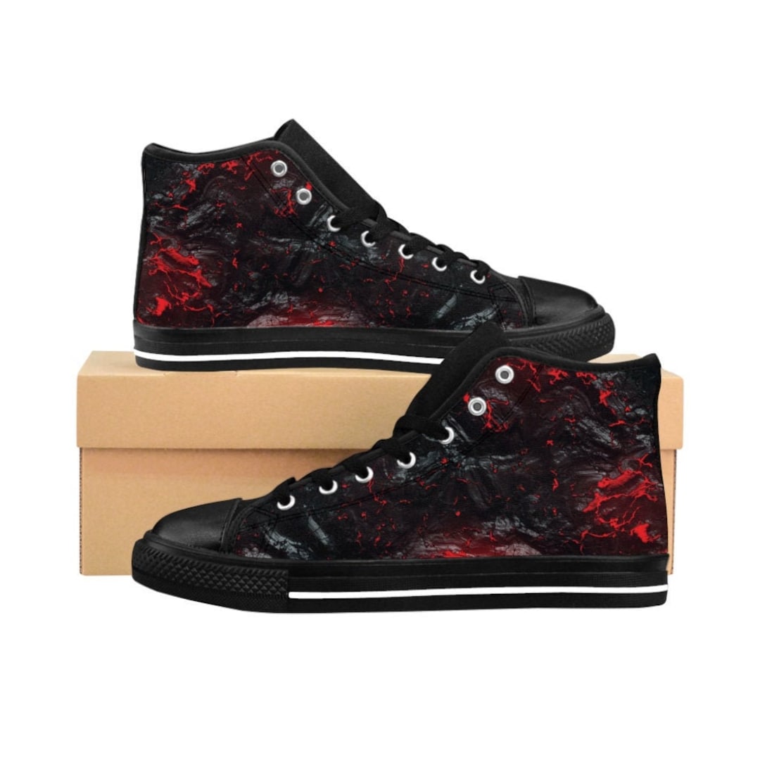 Mens Goth Shoes Gothic Vampire Costume Sneakers, Smoldering Molten Lava ...
