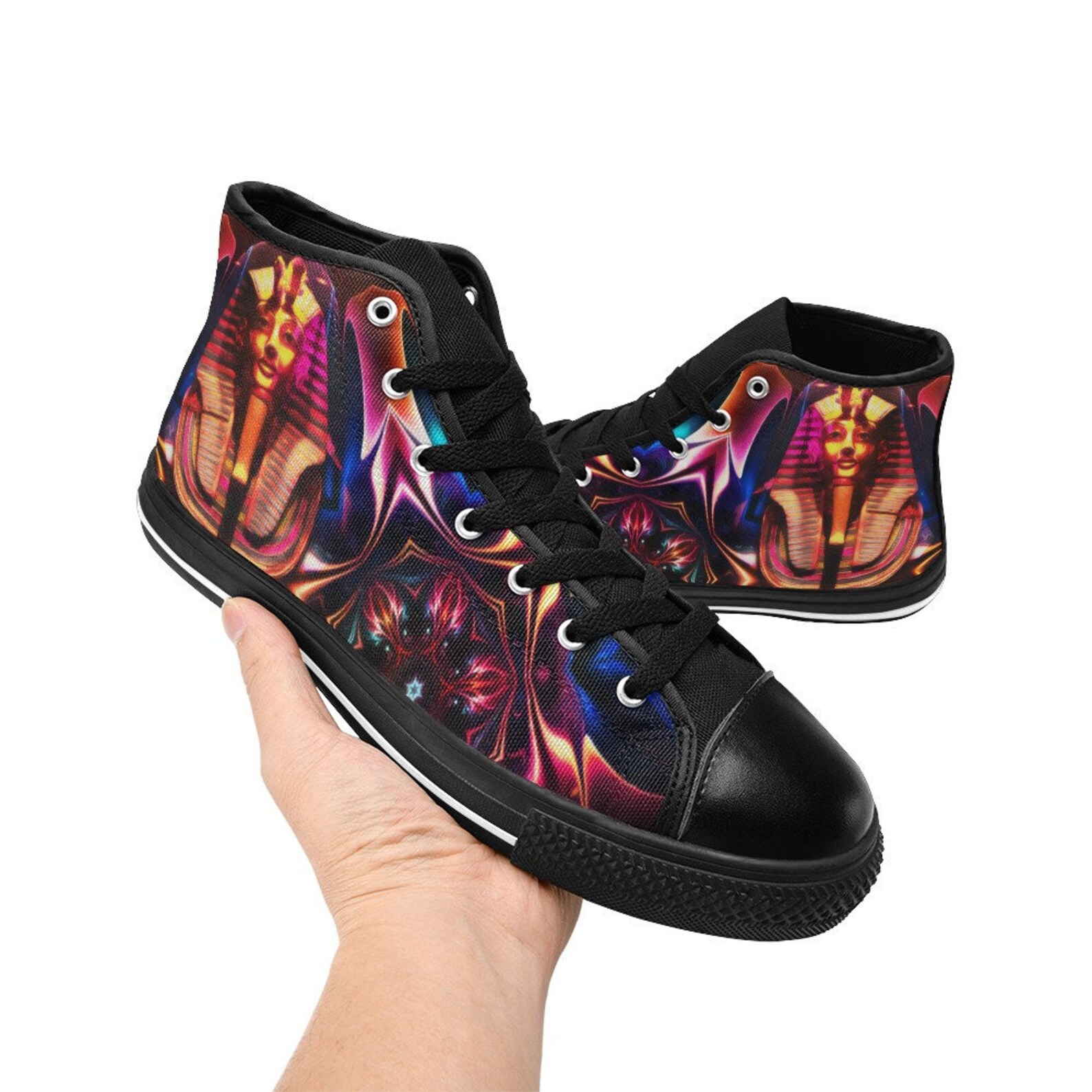 Pharaoh Shoes, King Tut Rave Sneakers Festival Sacred Geometry Hi-tops ...