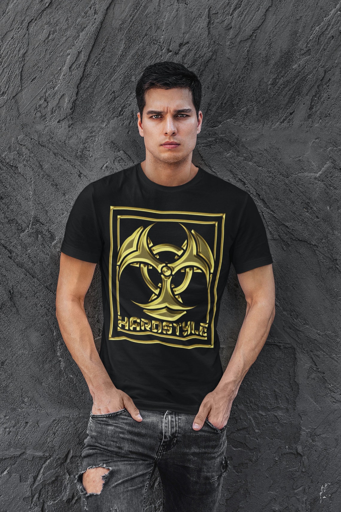 Hardstyle Shirt, Black and Gold Graphic Rawstyle Tshirt, Rave Edm ...