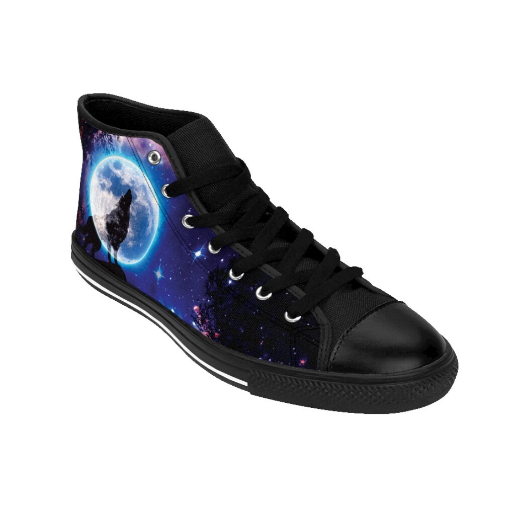 Mens Wolf Howling Full Moon Sneakers Hightop Wolves Shoes FMG - Etsy