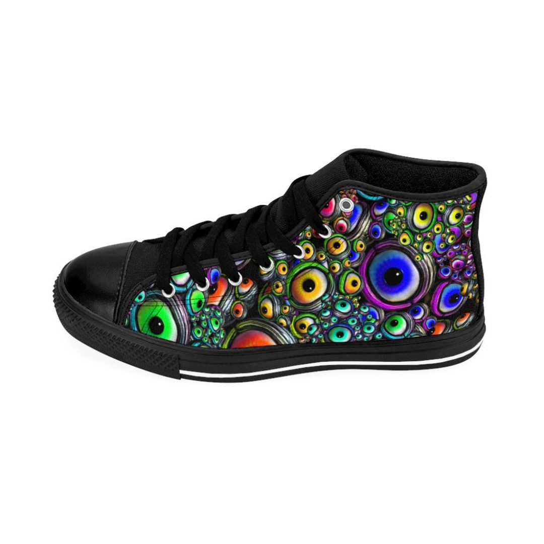 Womens Trippy Eyeball Shoes Weird Sneakers Psychedelic High Tops Acid ...