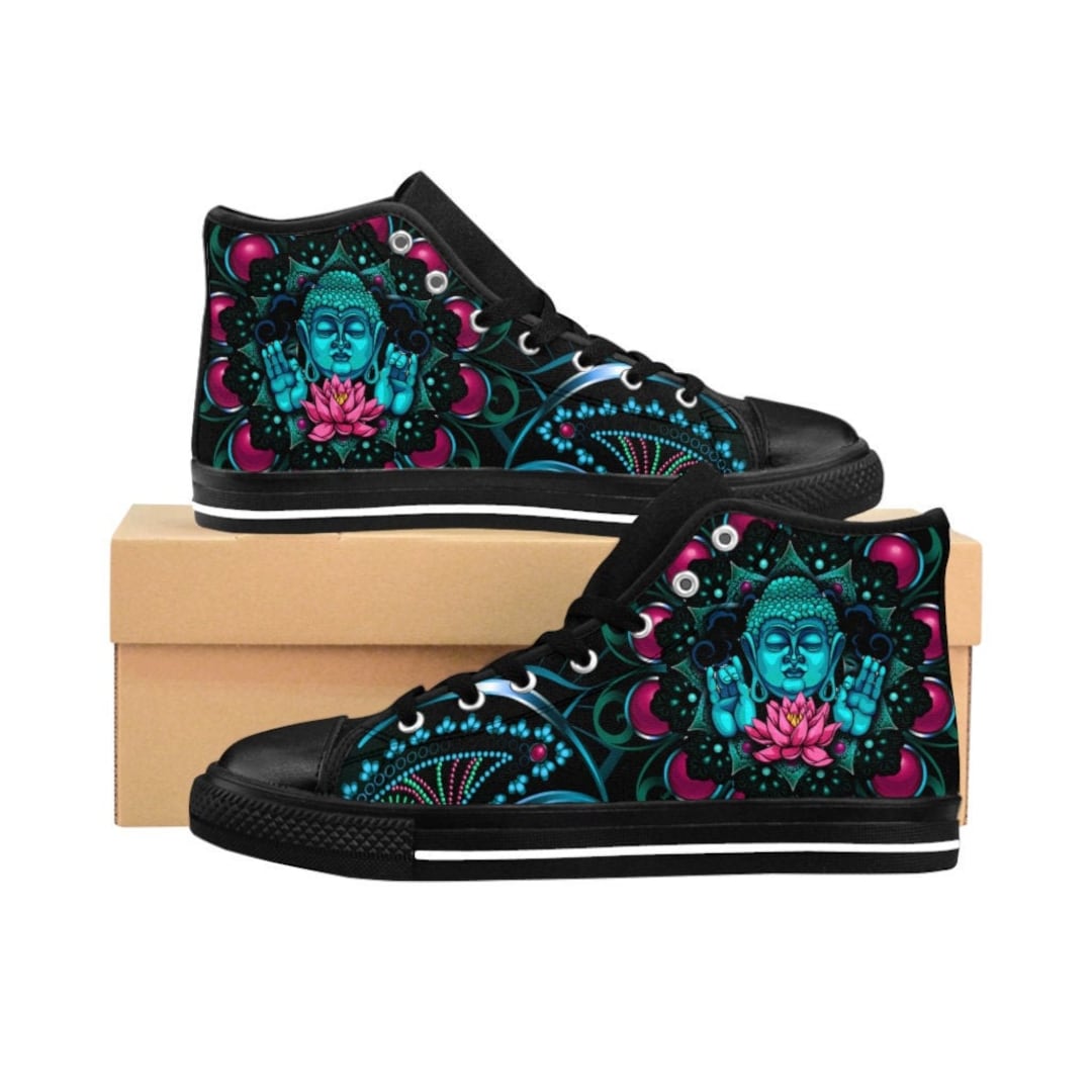 Mens Buddha Sneakers Spiritual High Tops Rave Shoe Enlightened ...