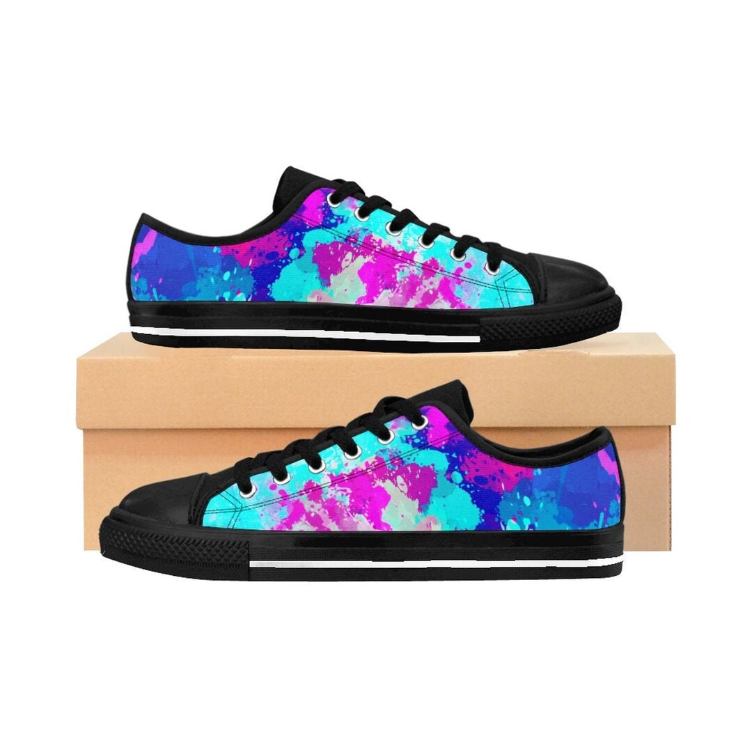 Mens Paint Splatter Artist Shoe Rave Sneakers, Colorful Canvas Low Tops ...