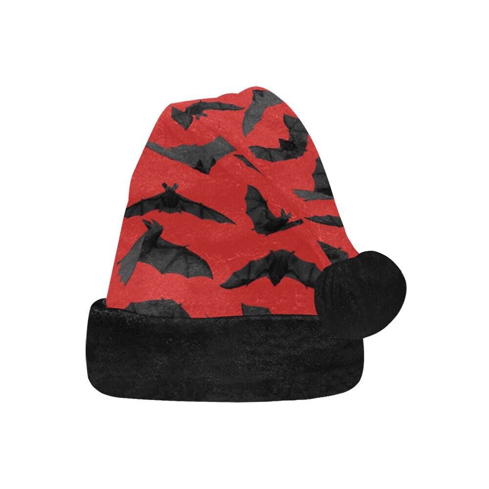 Goth Santa Hat Gothic Christmas Cap Red Black Bats Alt Holiday - Etsy