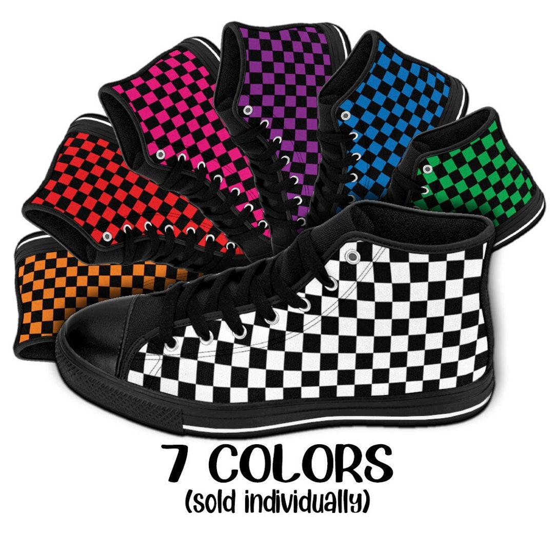 Mens Black Checkered Shoes High Top Sneakers Old School Retro Classic ...