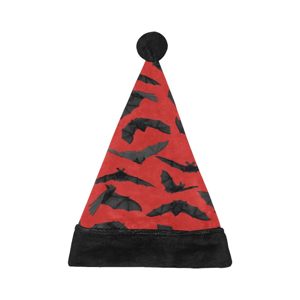 Goth Santa Hat Gothic Christmas Cap Red Black Bats Alt Holiday - Etsy