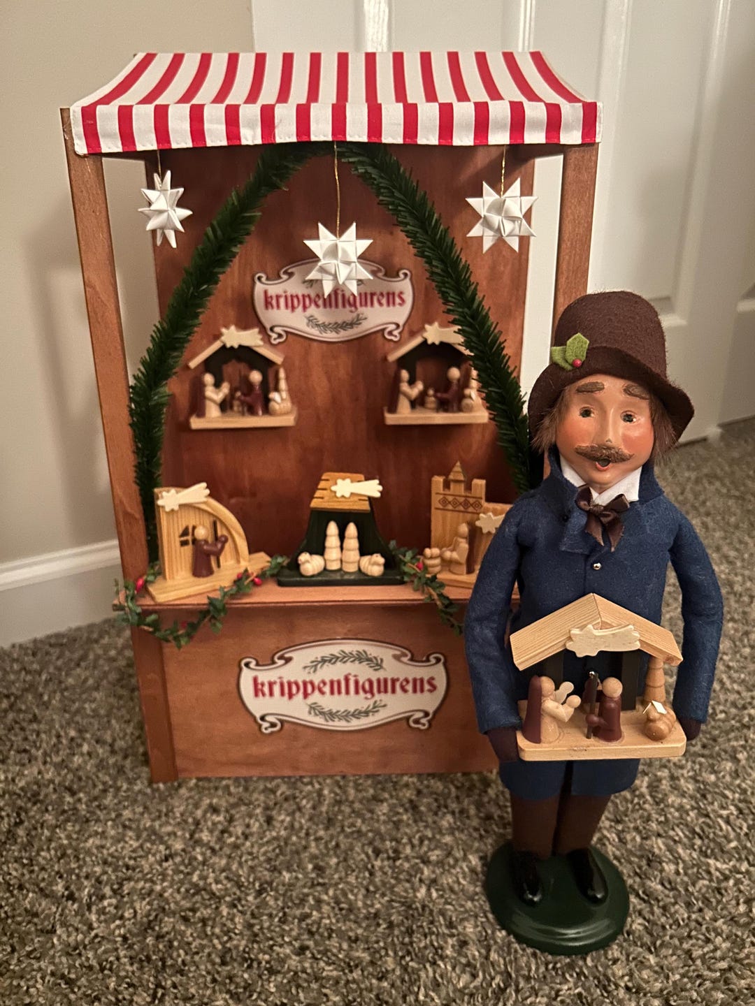 Byers Choice Christmas Market Stand and Palmer Man With Nativity - Etsy