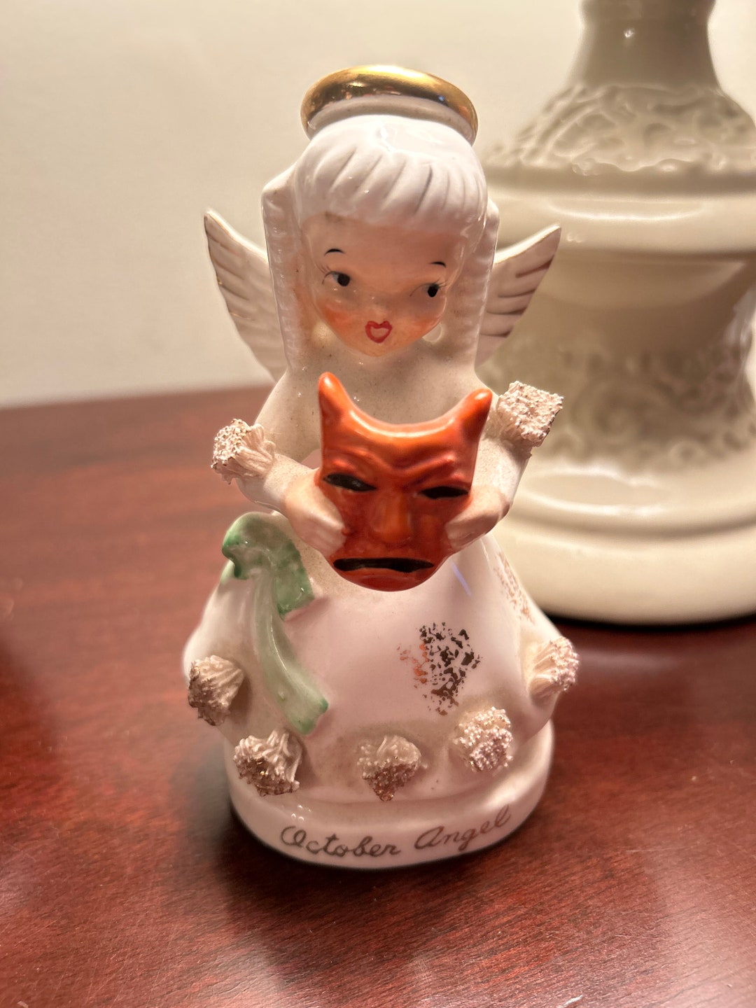 Vintage Napco Birthday Angel With Orange Halloween Mask Etsy