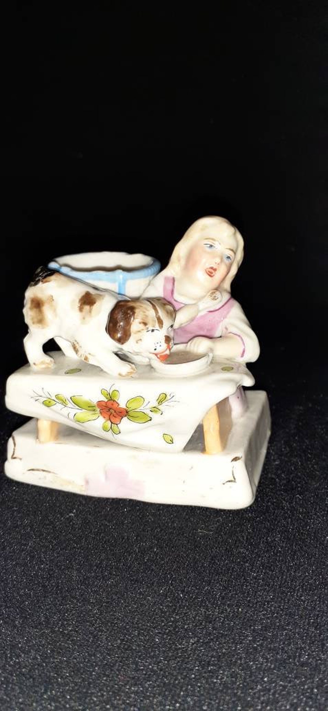 Victorian Match Striker, Little Girl and Puppy. 1900s German Bisque. - Etsy