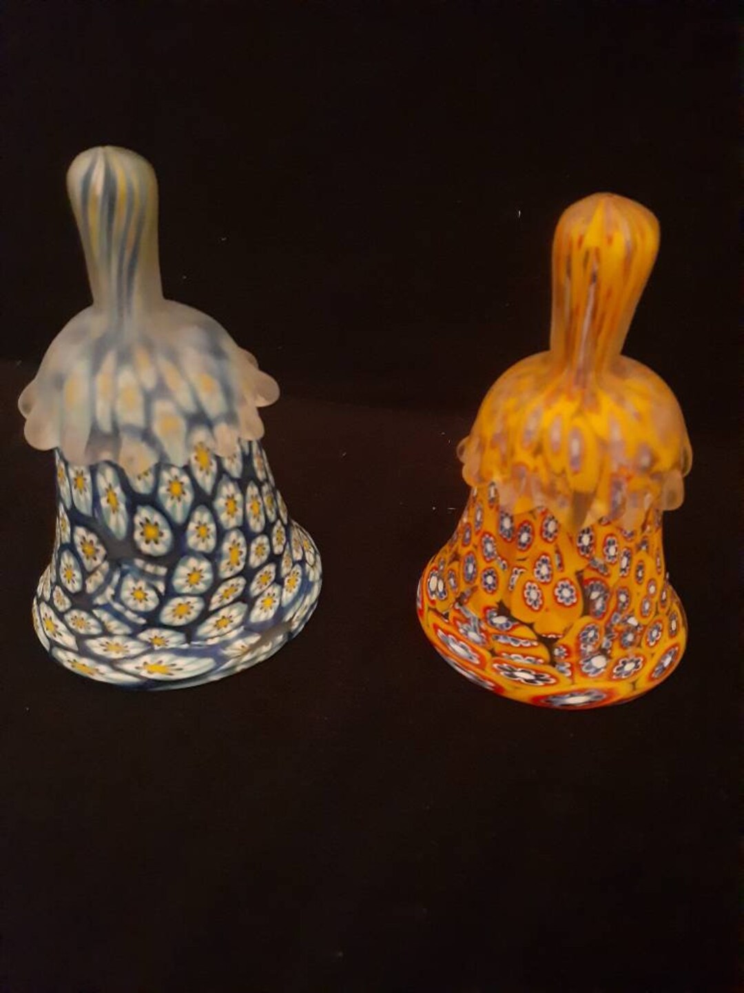 Vintage KB Creations Millefiori Glass Bells in Either Blue or Yellow ...