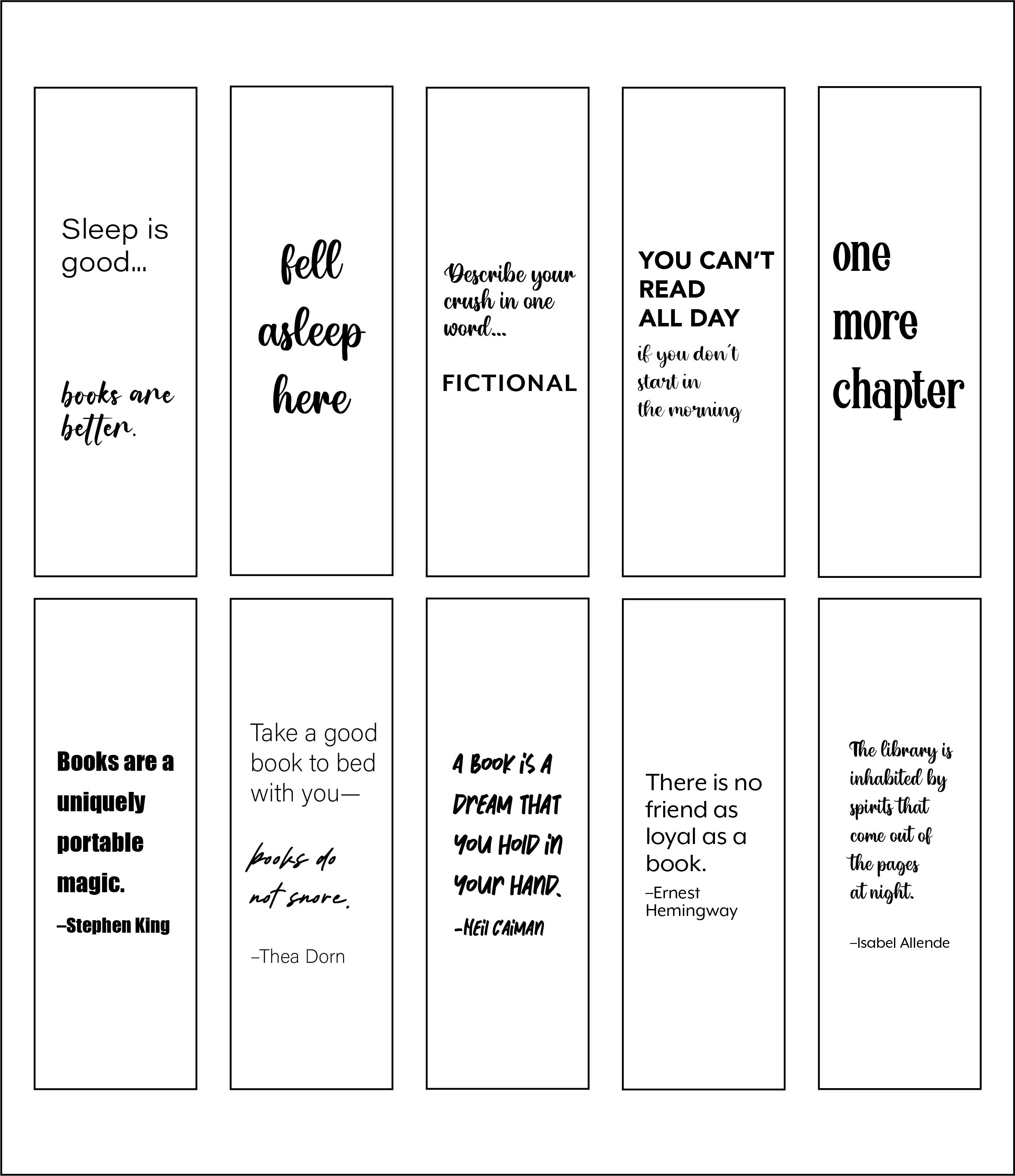Printable Bookmarks | 6x2 Inches Each | 10 Bookmarks | Instant Download ...
