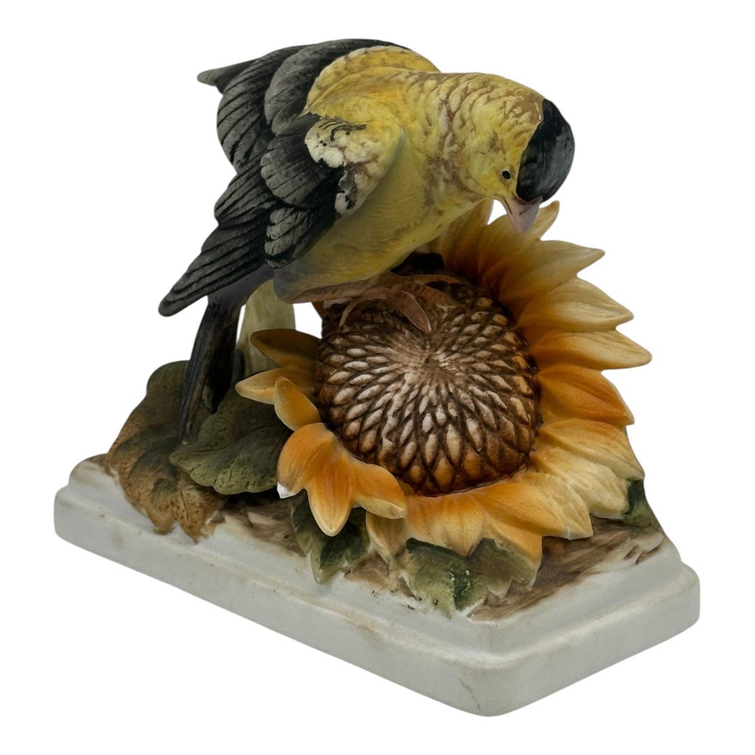 Vintage LEFTON Gold Finch Porcelain Figurine Hand Painted Sunflower ...