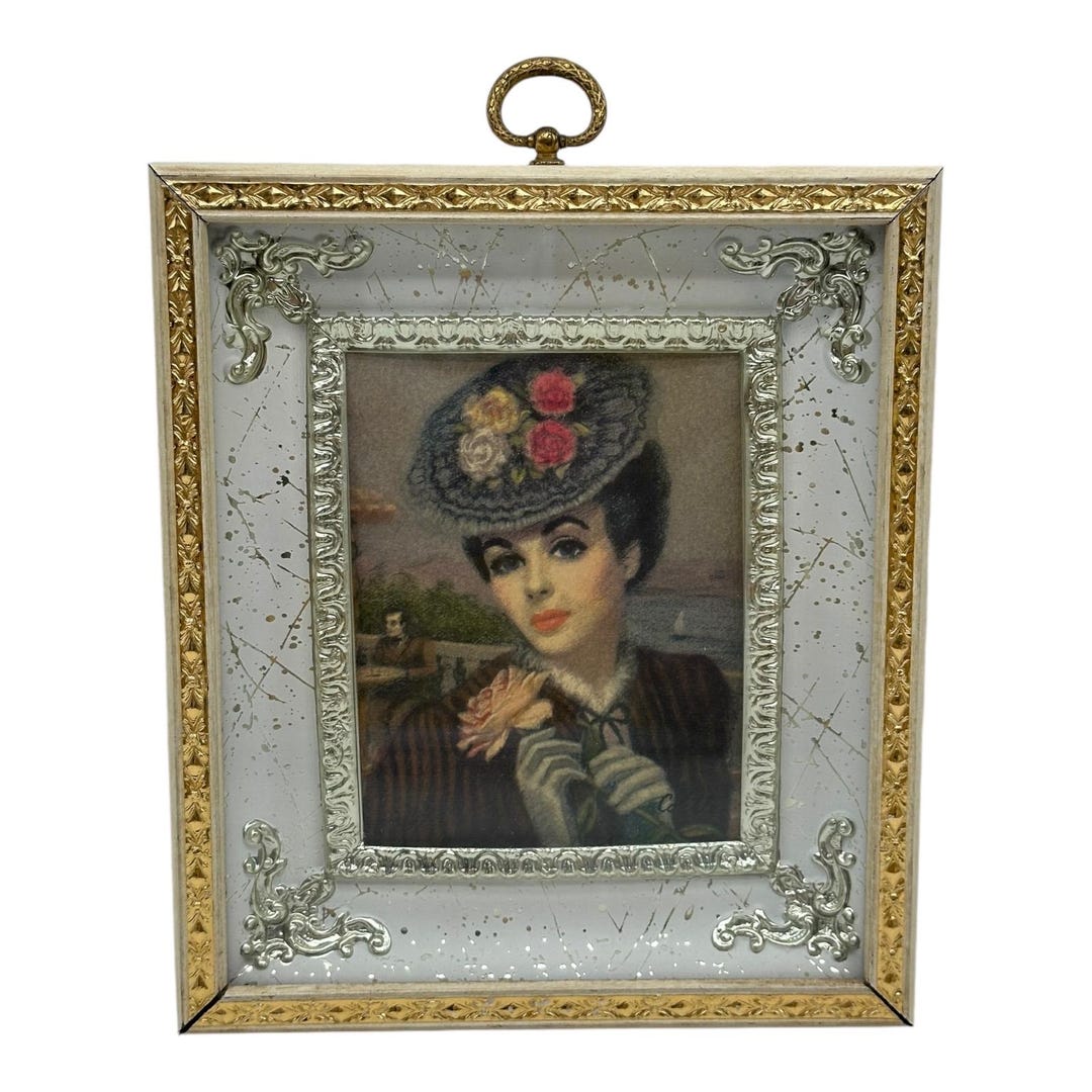 VTG Victorian Colette Framed Shadow Box Picture Roses Gold French ...