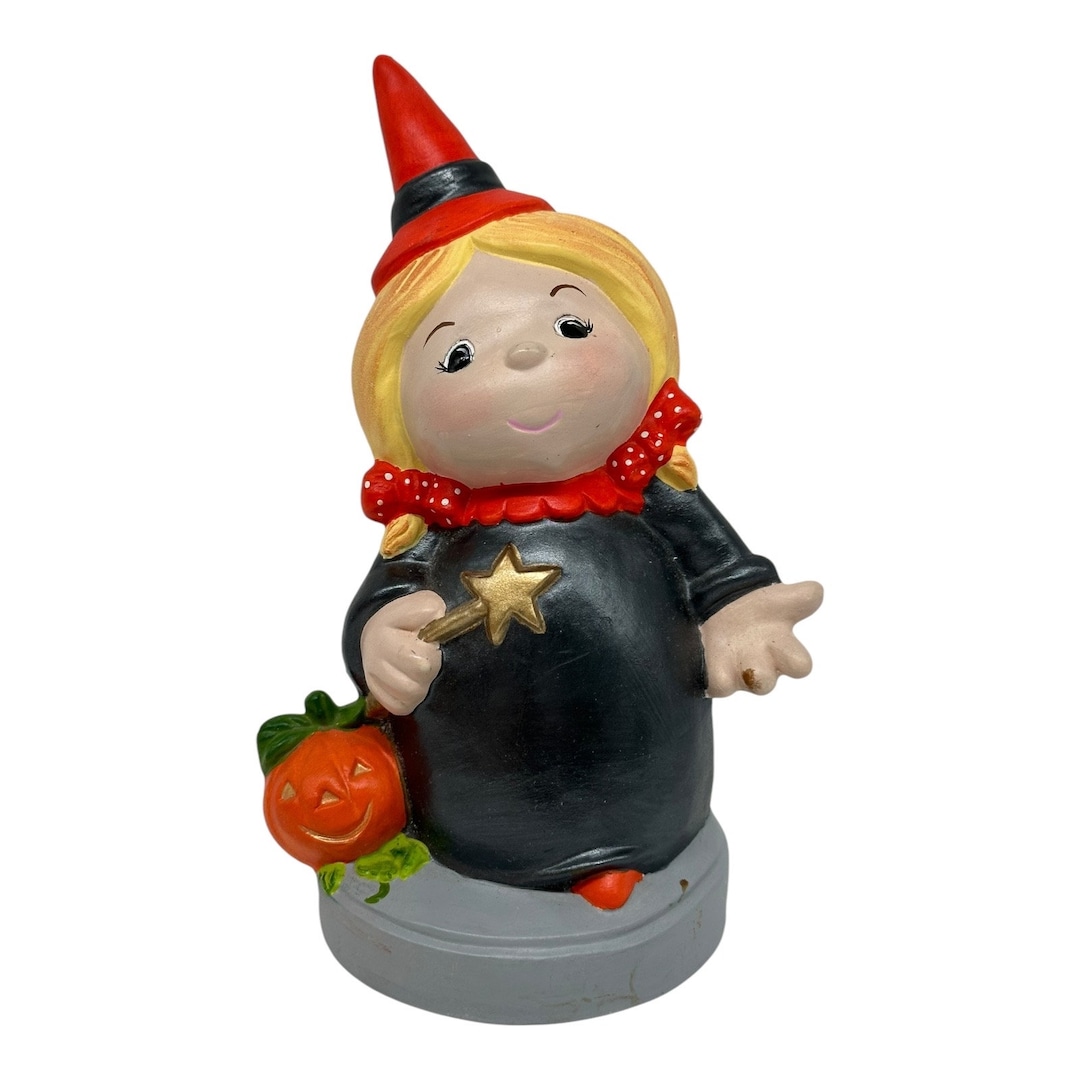 Vintage Halloween Ceramic Hand Painted Witch Figurine 6.75” Tall Gare ...