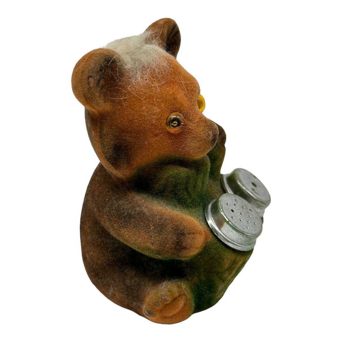 Vintage Flocked Brown Bear Cub Hugging Tree Salt and Pepper Shaker Set ...
