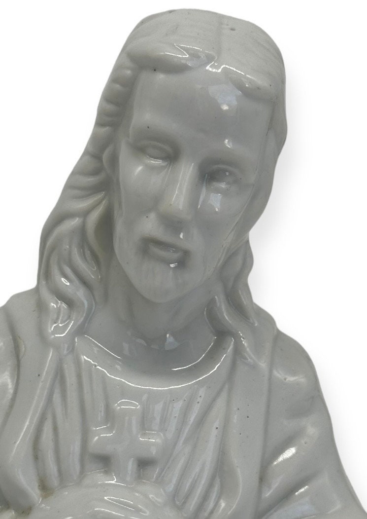Vintage Ceramic Praying Jesus Figure Holding A Cross White Glaze ...