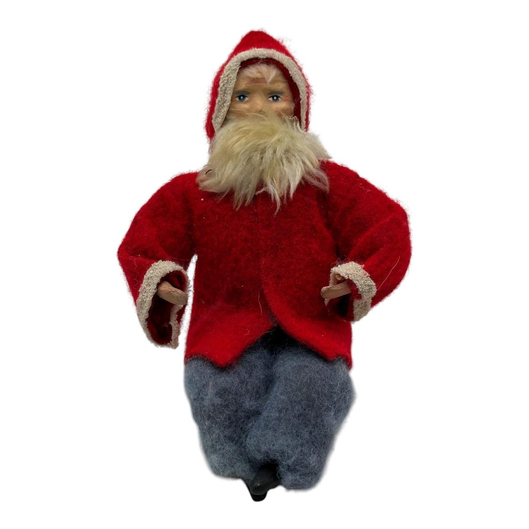 Vintage Paper Mache Santa Claus Shelf Sitter Hand Painted Wool Suit ...