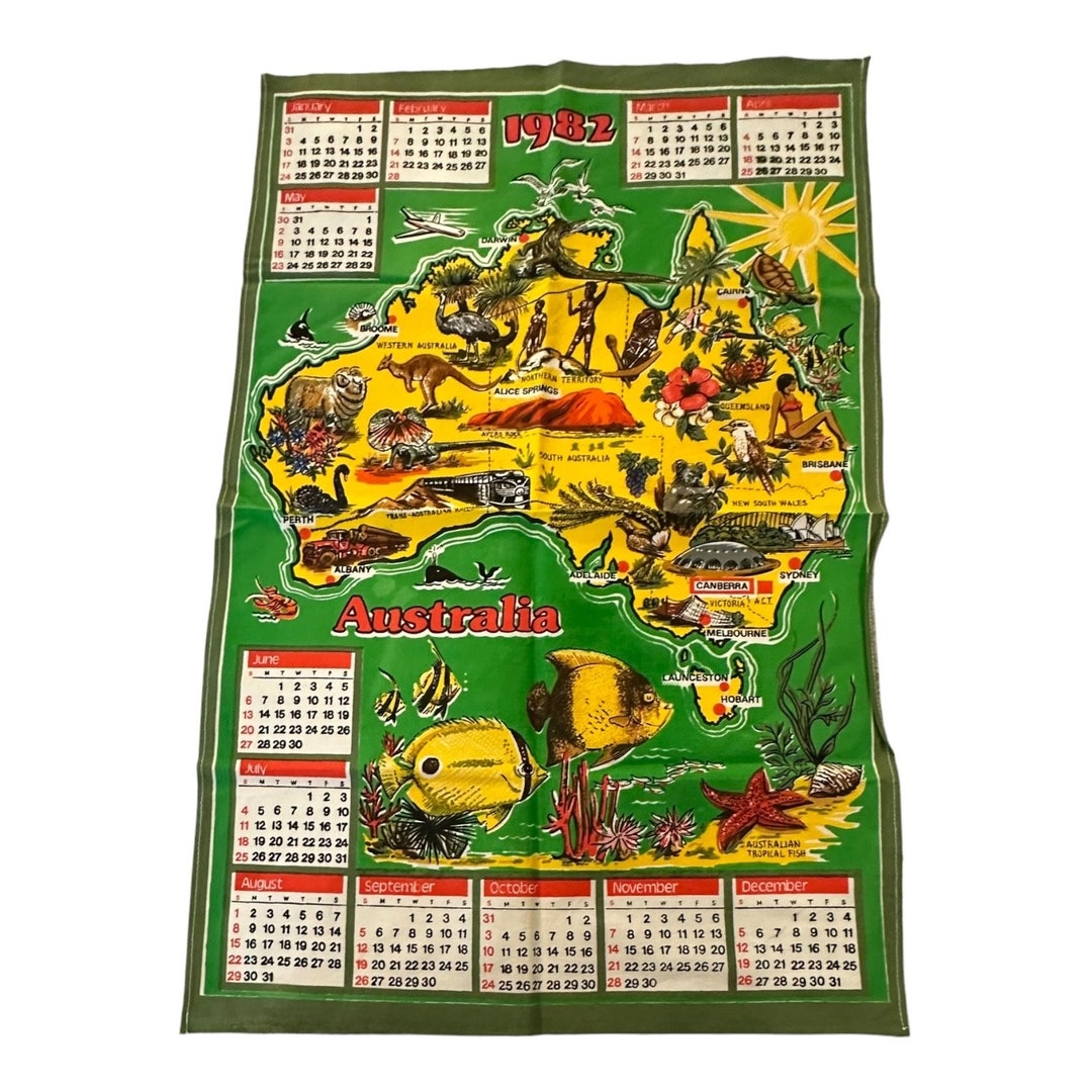 Vintage 1982 CALENDAR AUSTRALIA Animals Plants Places Printed Souvenir ...