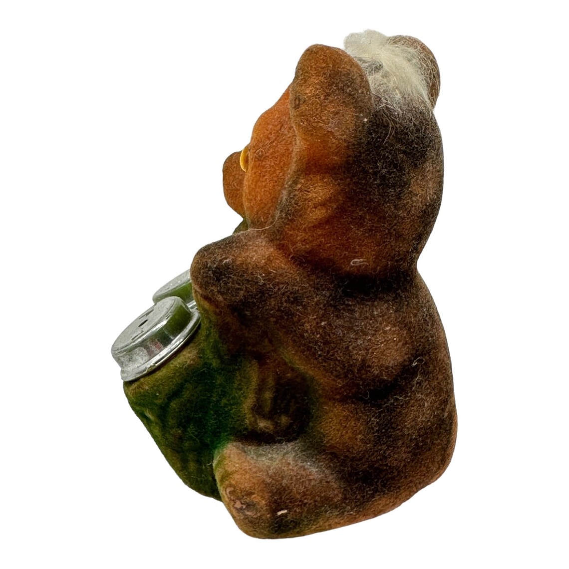 Vintage Flocked Brown Bear Cub Hugging Tree Salt and Pepper Shaker Set ...