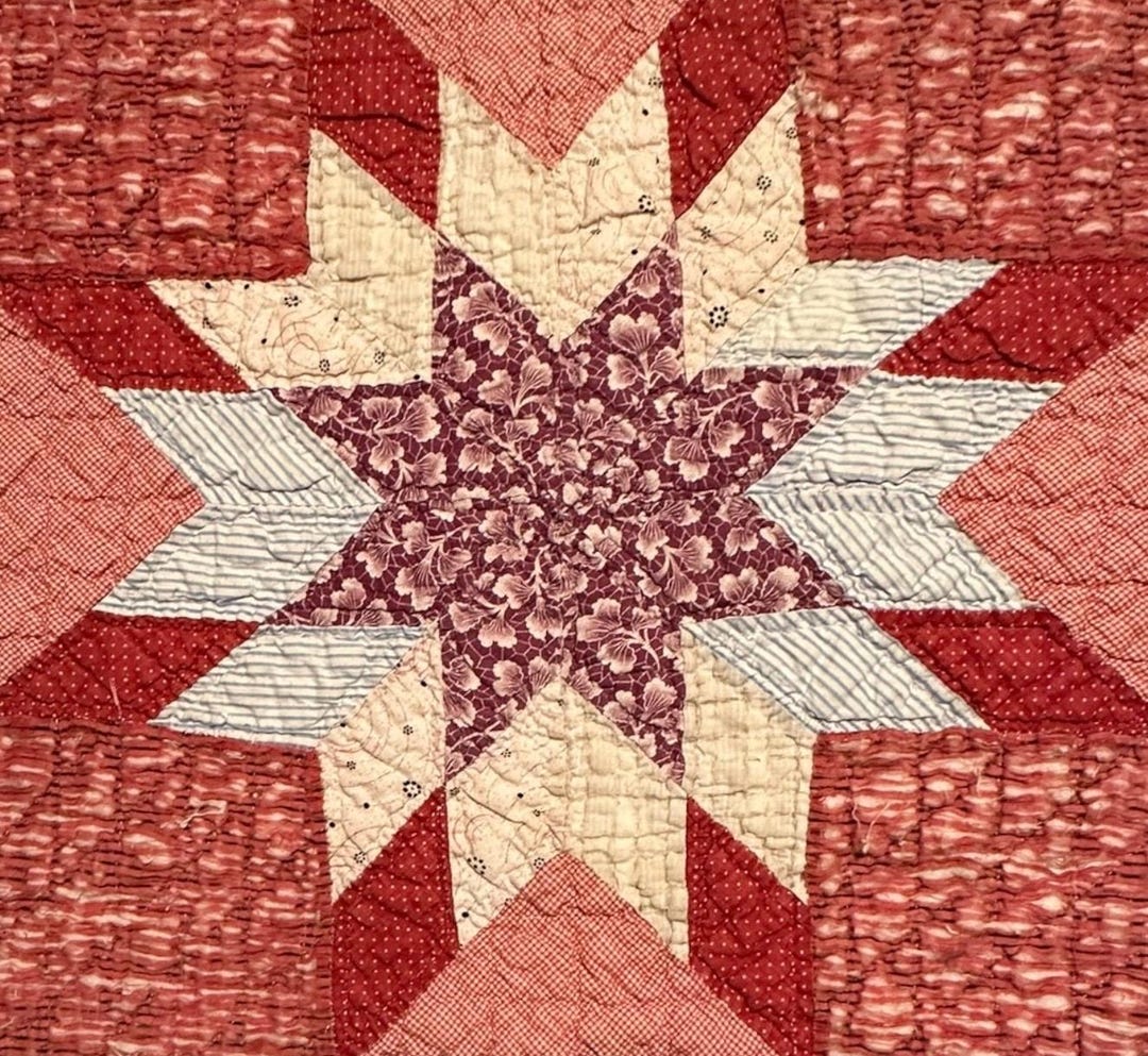 Vintage Tattered Cutter Quilt Piece 15” X 15”~red Burgundy~star Pattern ...
