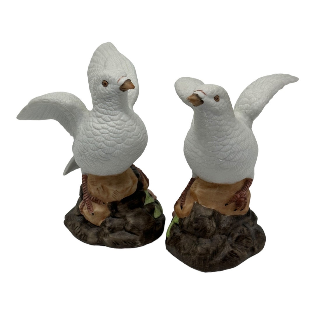 2 Vintage Home Interiors Homco Porcelain Doves Pink Dogwood Flower 5 ...