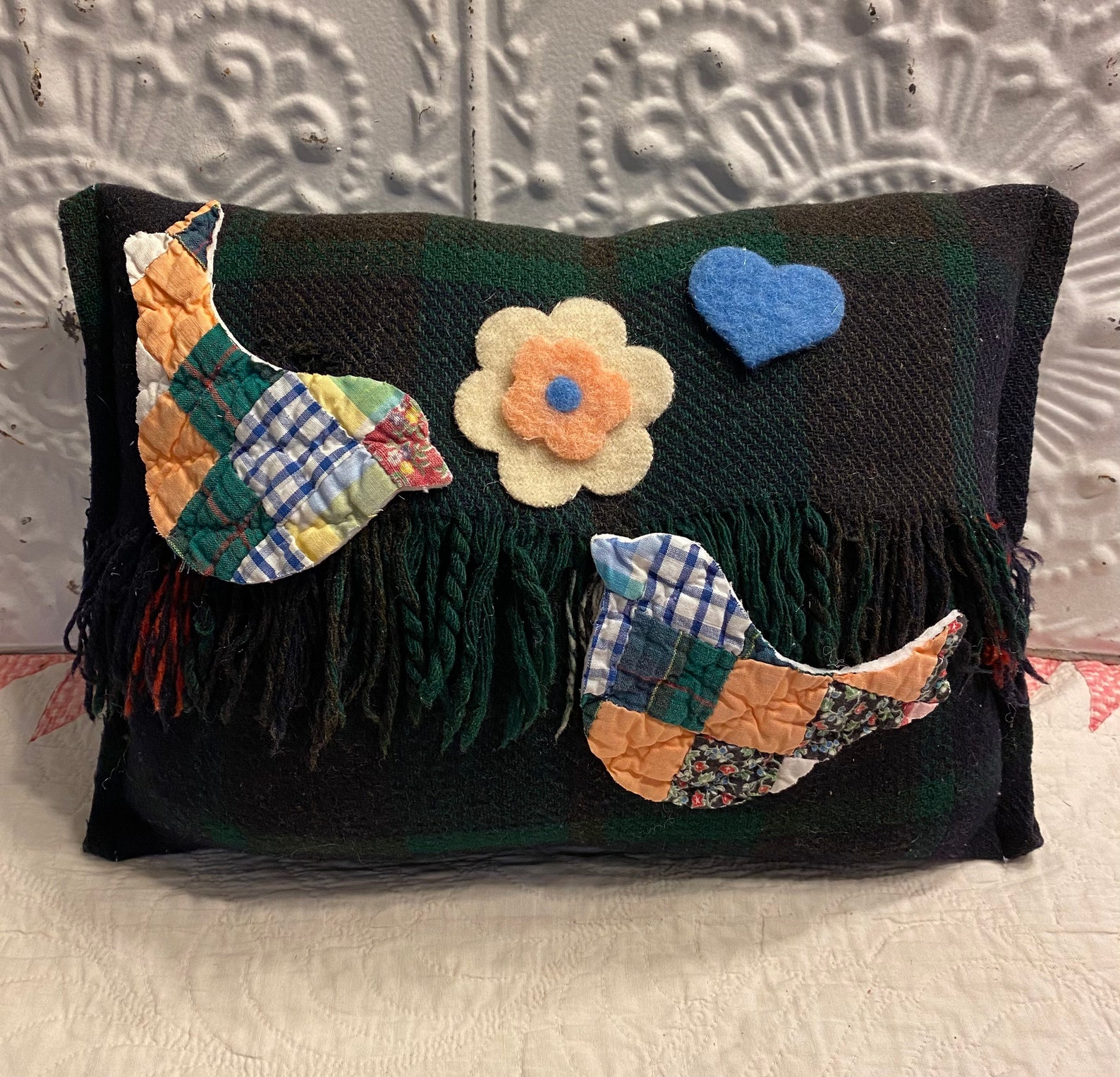 NEW Handmade Love Birds Pillow Repurposed Wool Blanket Quilt - Etsy