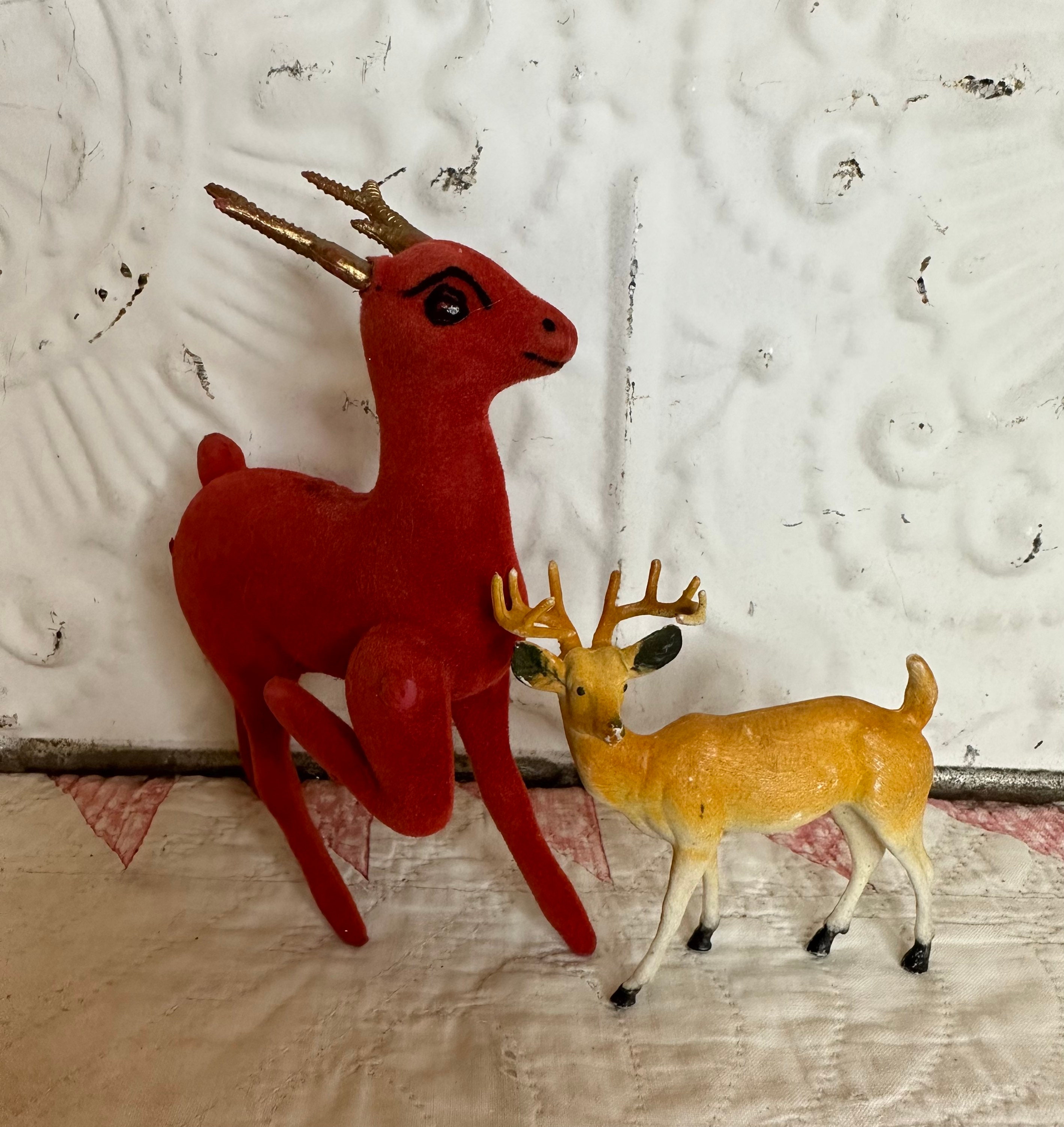 Vintage Red Velvet Deer Reindeer & Plastic Buck Christmas - Etsy