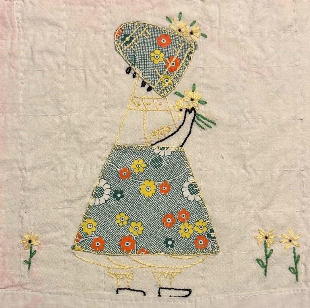 Vintage Cutter Quilt Piece 12” X 12” Sunbonnet Sue Feedsack Fabrics ...