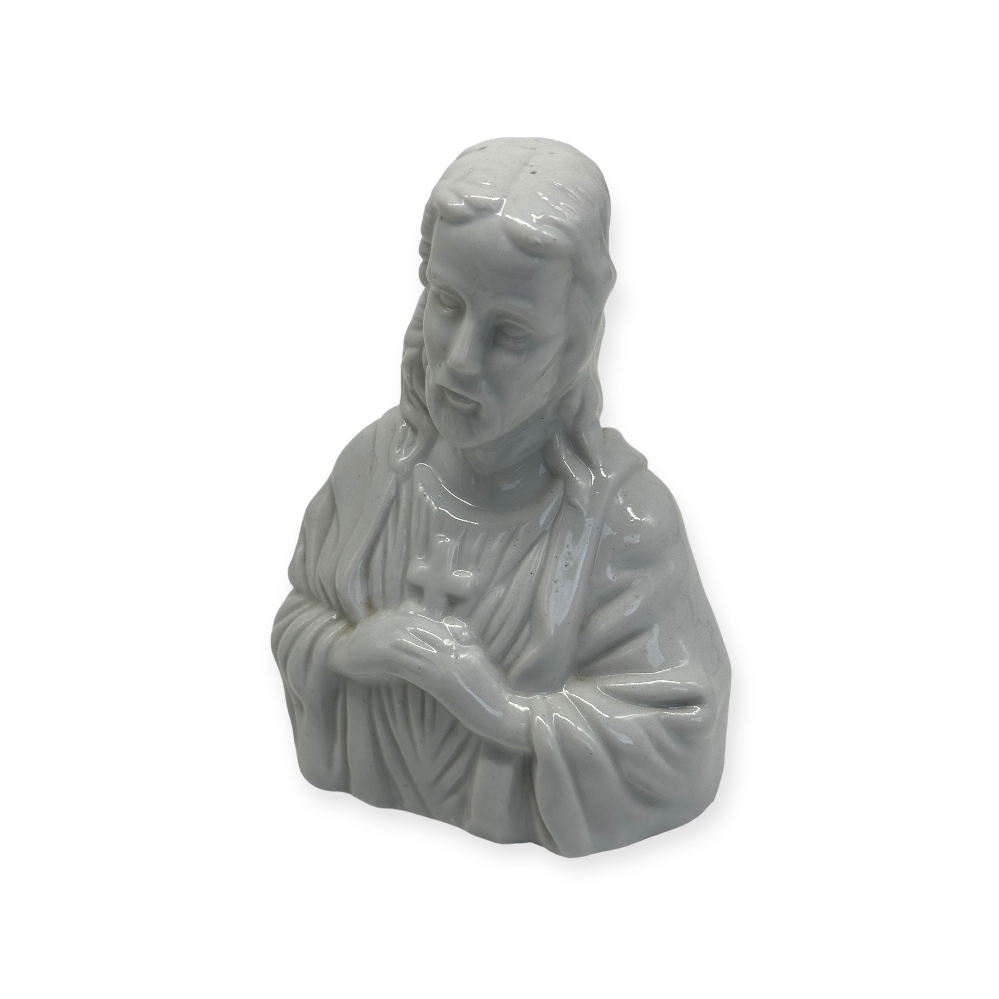 Vintage Ceramic Praying Jesus Figure Holding A Cross White Glaze ...