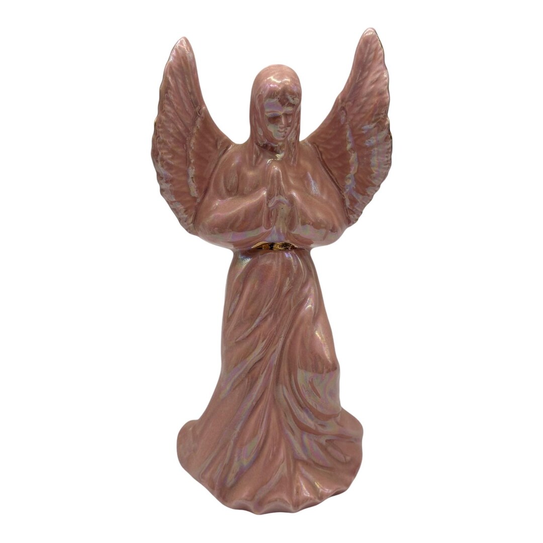 Vintage Hand Painted Iridescent Pink Gold Ceramic Nativity Angel ...