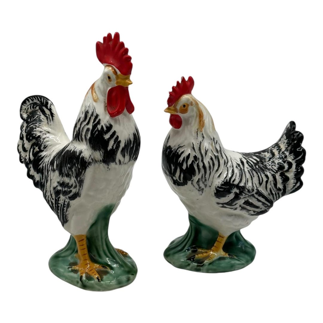 2 Vintage Lefton Rooster and Hen Chicken Figurines Hand Painted #2396 ...