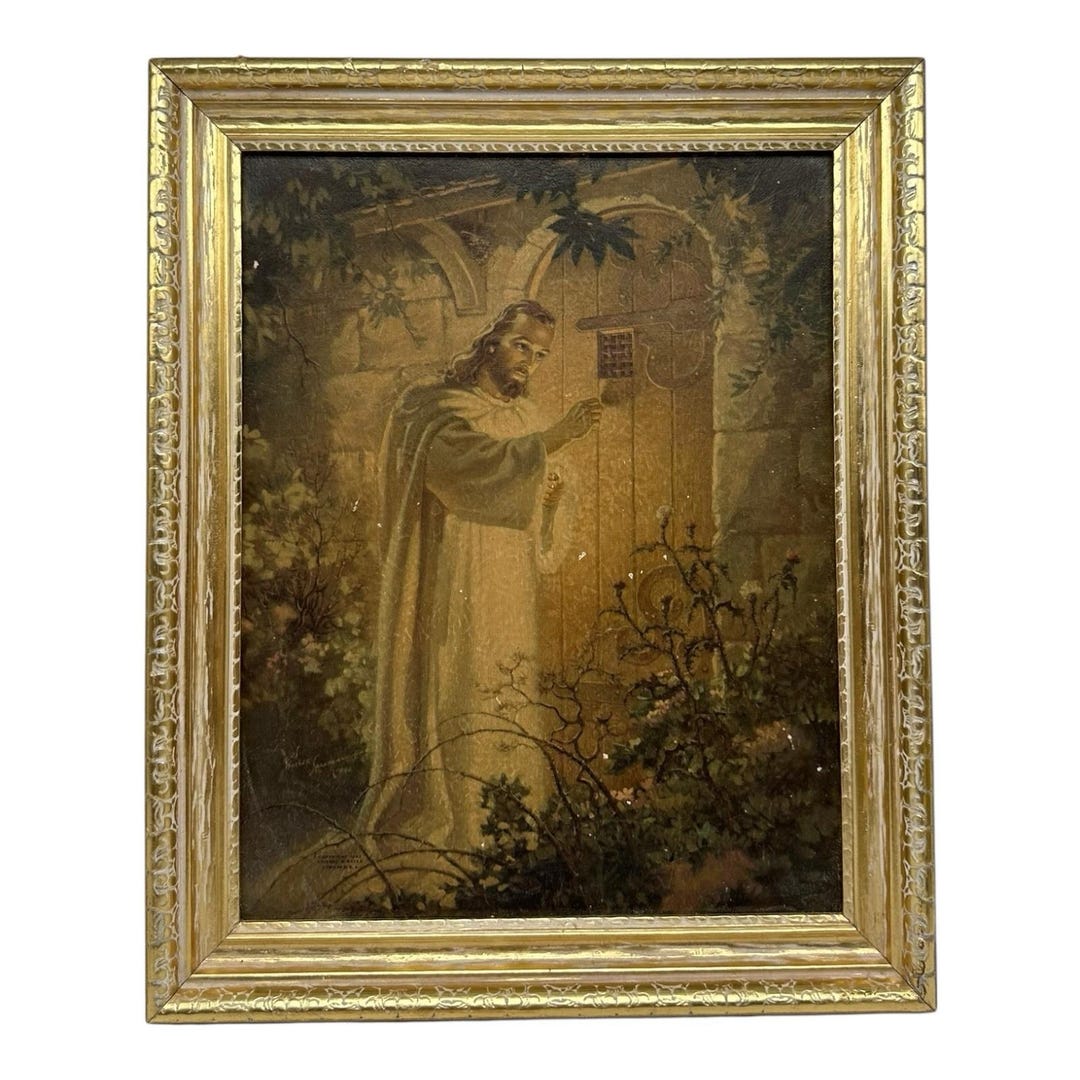 Vintage Kriebel & Bates Jesus at the Door Print 1942 Litho USA Gold ...