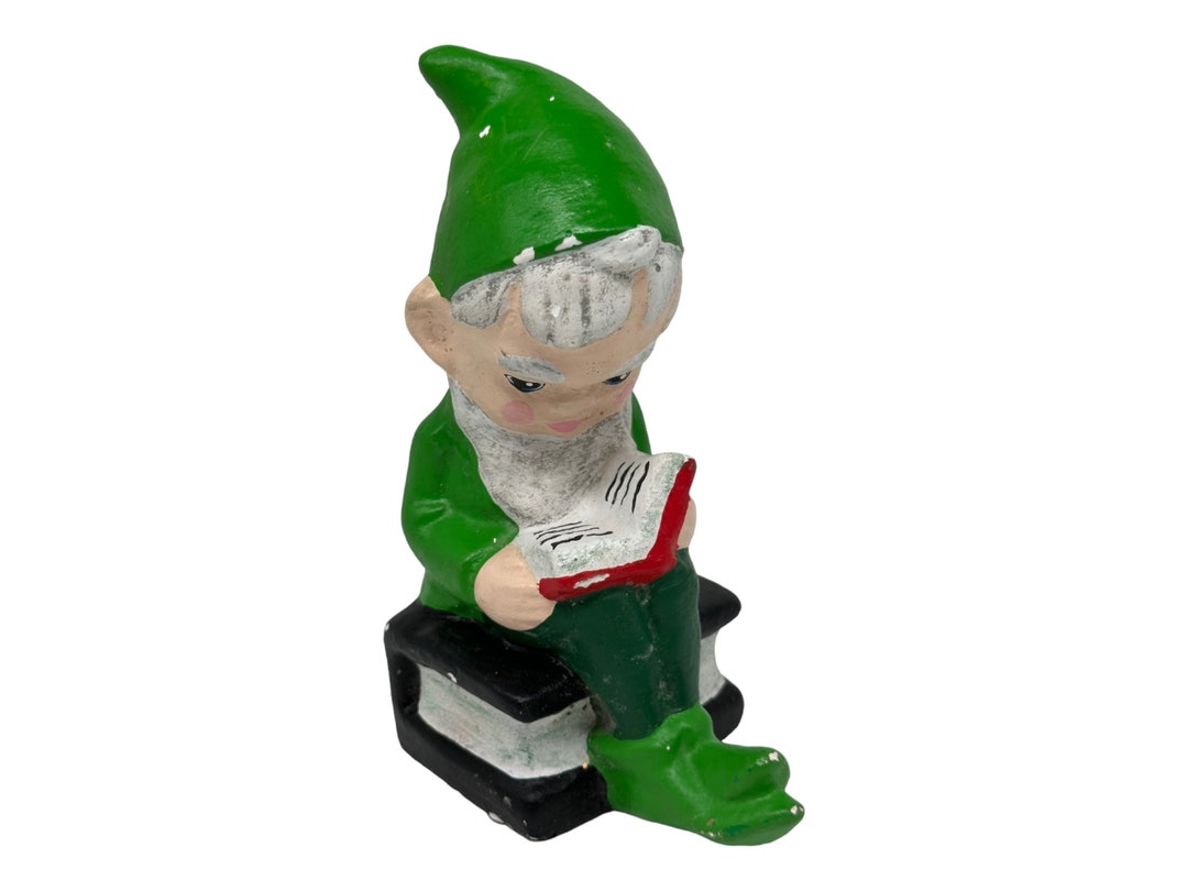 Vintage Green Elf Pixie Gnome Reading Book Christmas Figurine - Etsy
