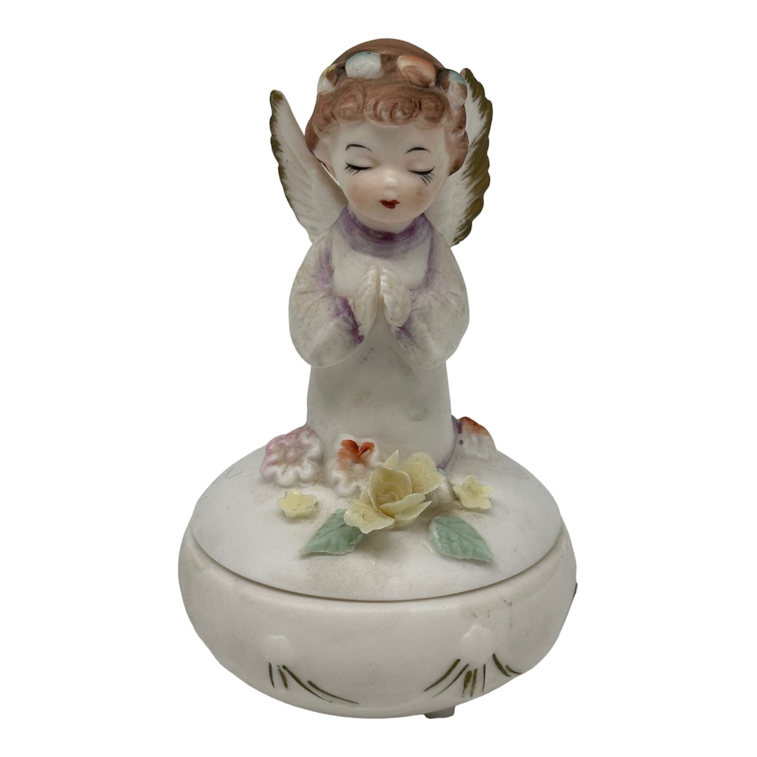 Vintage National Pottery Co NAPCO Trinket Dish W/ Figural Angel Lid ...